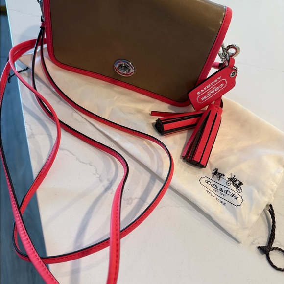 Coach | Bags | Coach Leather Crossbody Bag Neon Pink Accent Never Used ...